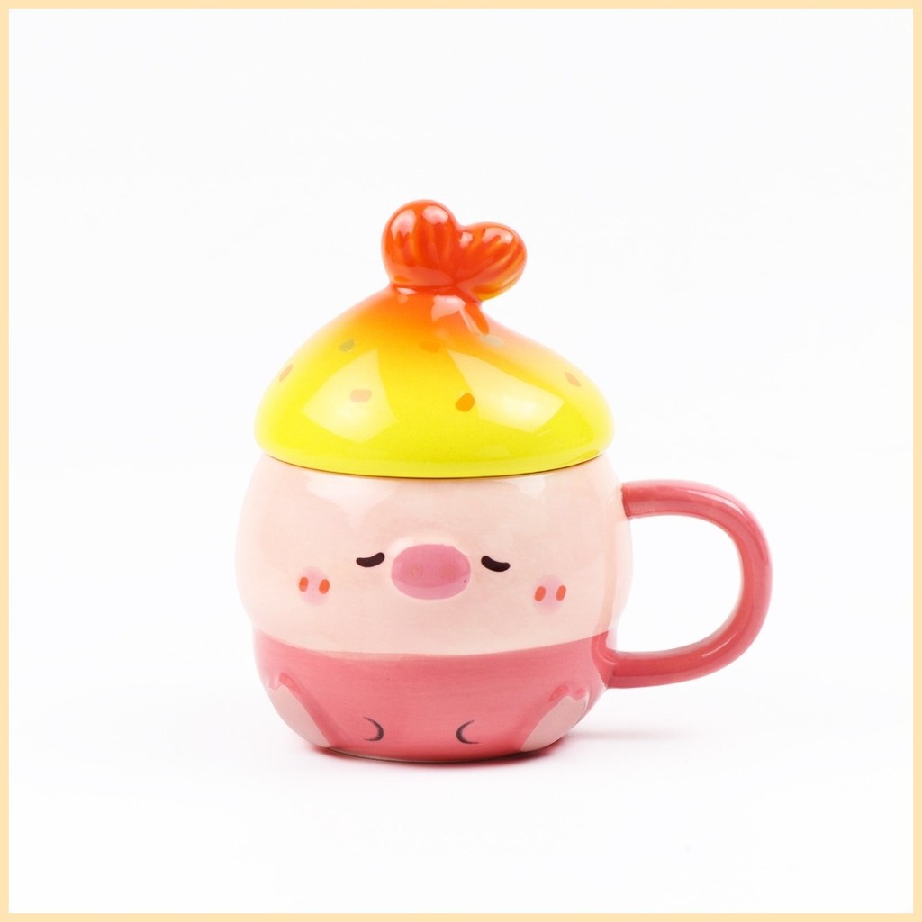 Cute Pig Cartoon Ceramic Mug with Charming Lid Design 3D Cartoon Coffee ...