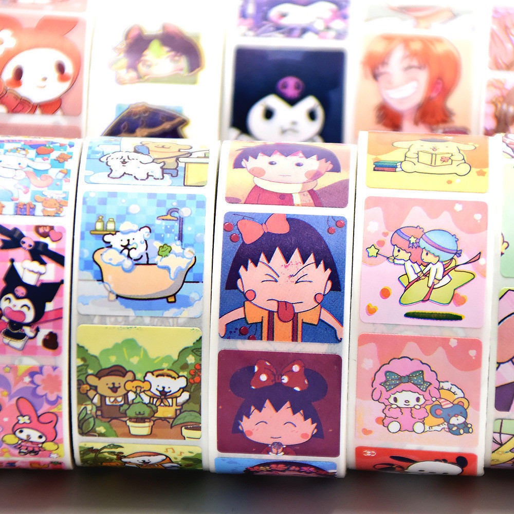 500pcs/roll Cartoon Cute Label PAW Patro/Sanrio Family/Genshin Impact/One Piece King/SpongeBob ...