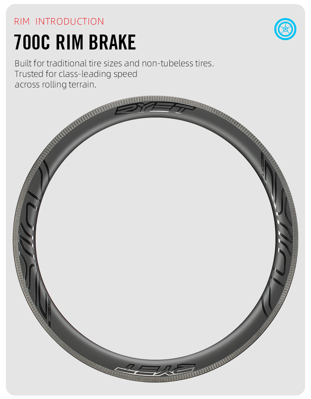 RYET 700C T1000 Carbon Rim Brake wheel V Brake Carbon Rim 40mm 50mm ...
