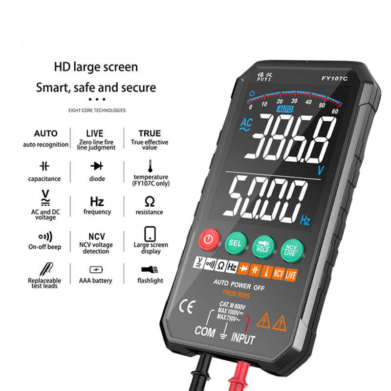 Digital Multimeter Smart Tester RMS DC NCV Transistor Capacitor ...