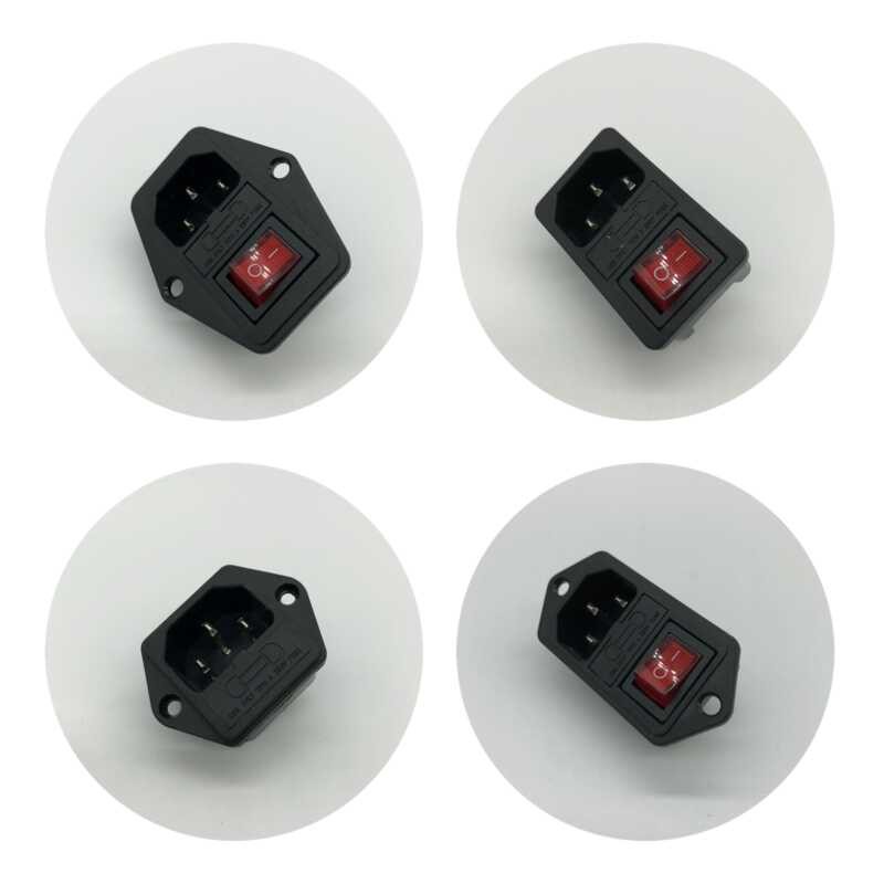 AC power socket, pin type socket with safety ribbon light, red switch ...