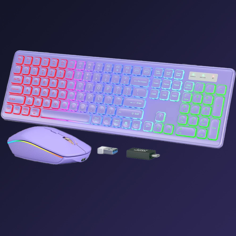 RGB Backlit Wireless Keyboard and Mouse Combo,Full Size 2.4GHz Quiet ...