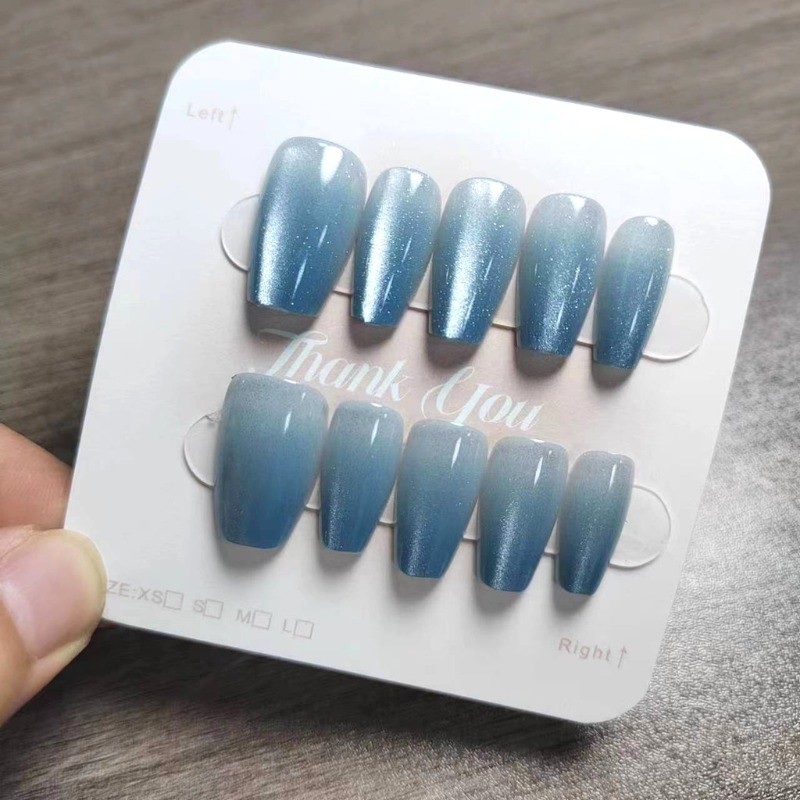 10PCS Blue Fake Nails Long Fake Nails Nail Extension Set Press on Nails ...