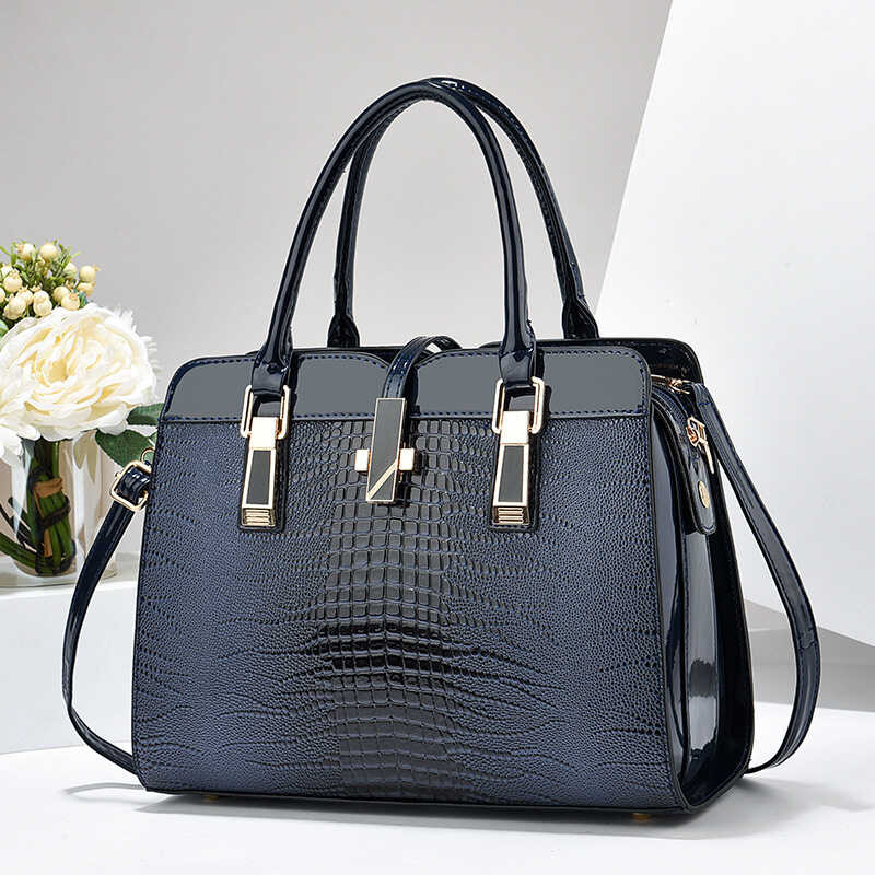 Shichen Women S Lacquer Leather Crocodile Pattern Large Capacity Handbag New Trendy Middle Aged ...