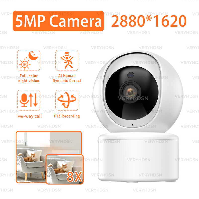 Wifi 5Mp 5G Home Wireless IP Surveillance Camera AI Detect Automatic ...