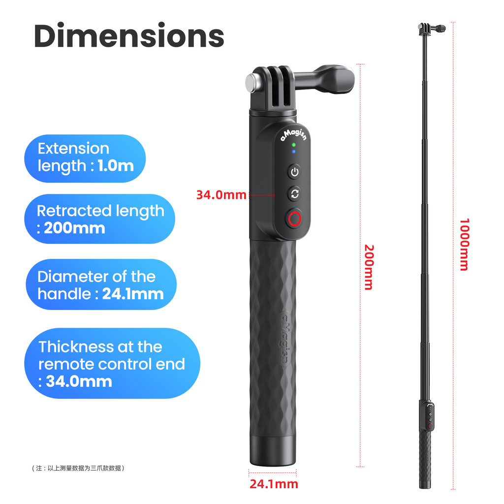 AMAGISN Remote Selfie Stick Bluetooth 5.1 RC Grip 1m Pole For Insta 360 ...