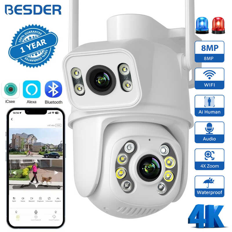 PTZ 8Mp Wifi Dual Screen AI Auto Tracking Night Vision CCTV ...