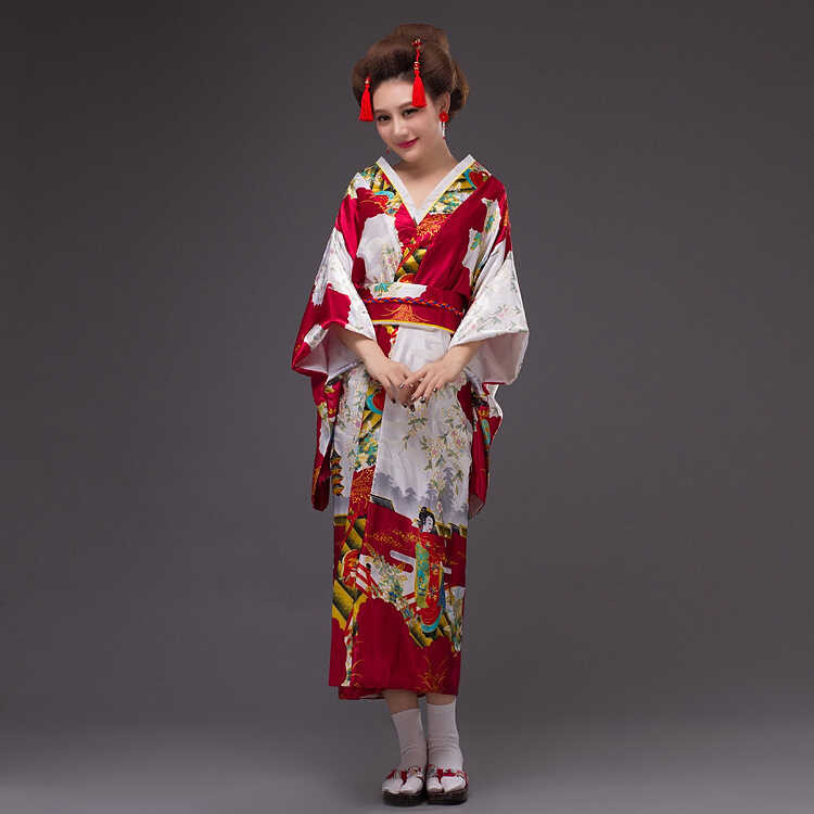 Yukata Japanese Geisha Evening Dress Traditional Kimono with Obi ...