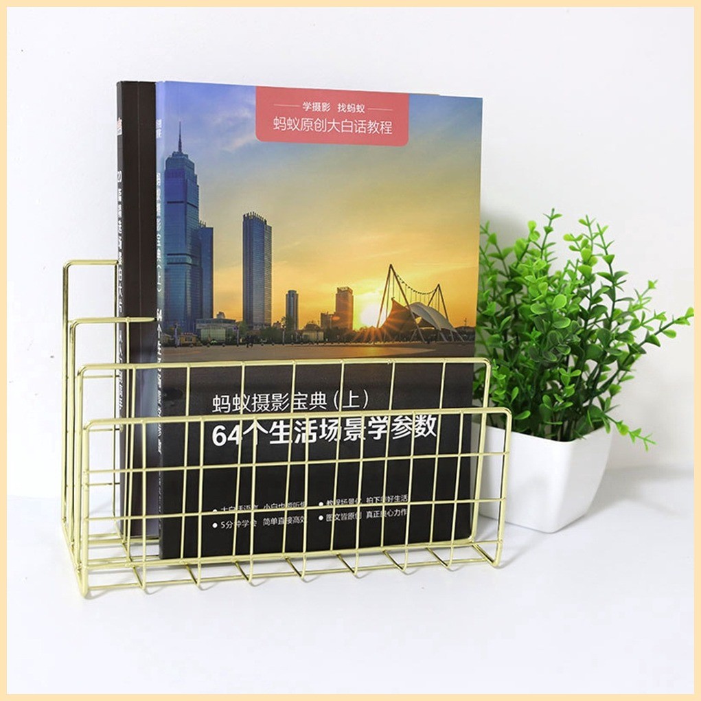Iron metal three grid bookshelf desk creative book stand home file ...