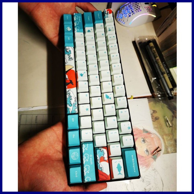 Dye-Sublimation 109 Ukiyo-e Sea Waves Keycap Mechanical Keyboard ...