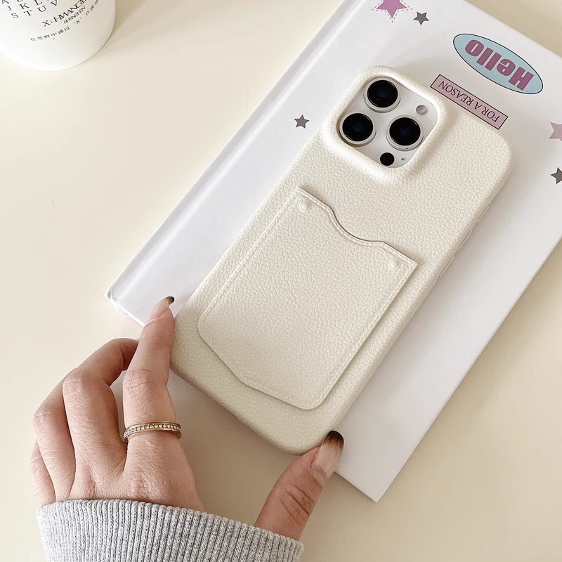 Fashion Card Bag Lychee Pattern Leather Wallet Phone Case For iPhone 16 15 14 13 Pro Max Solid ...