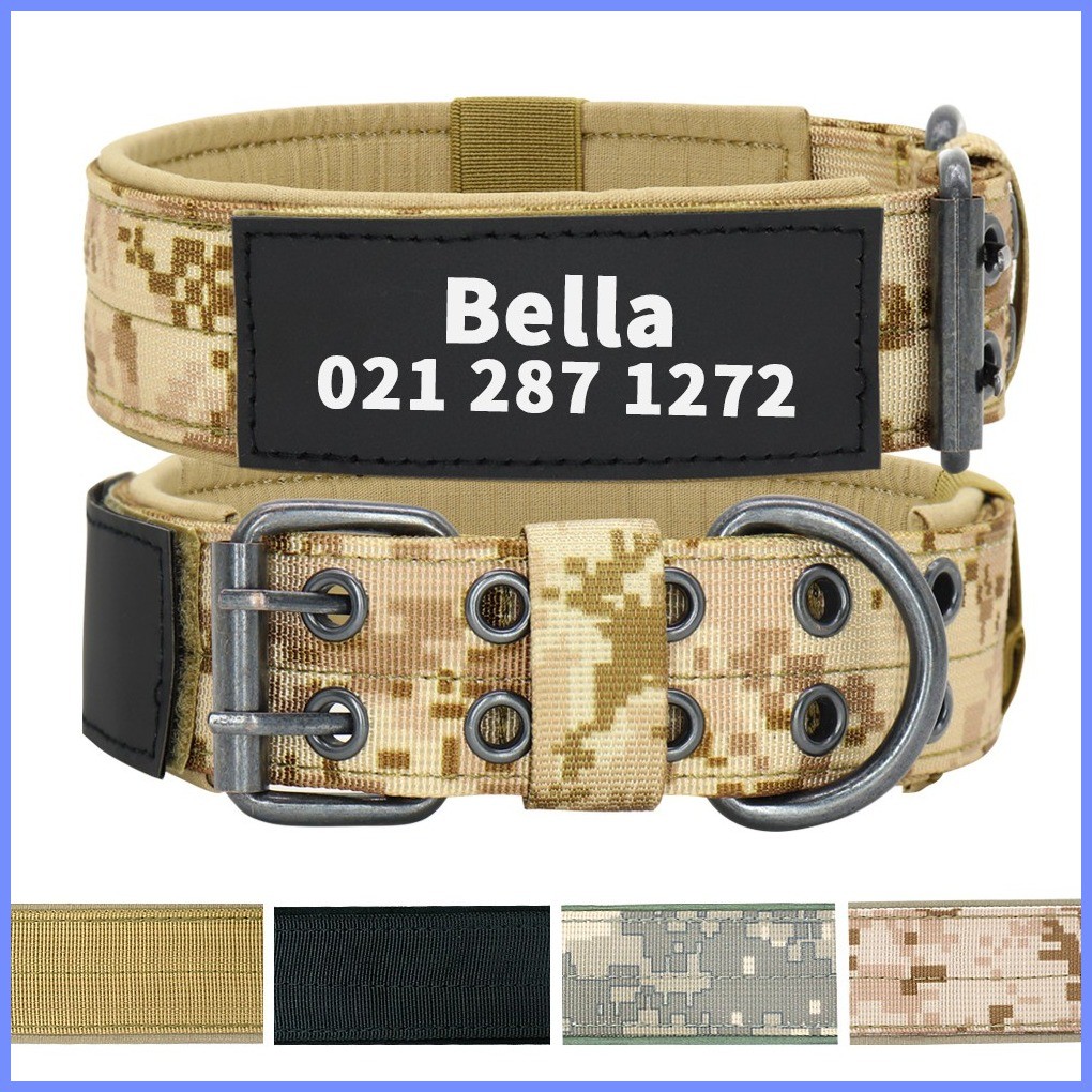 Tactical Dog Collar with Name Patch Military K9 Pet Training Collar ...