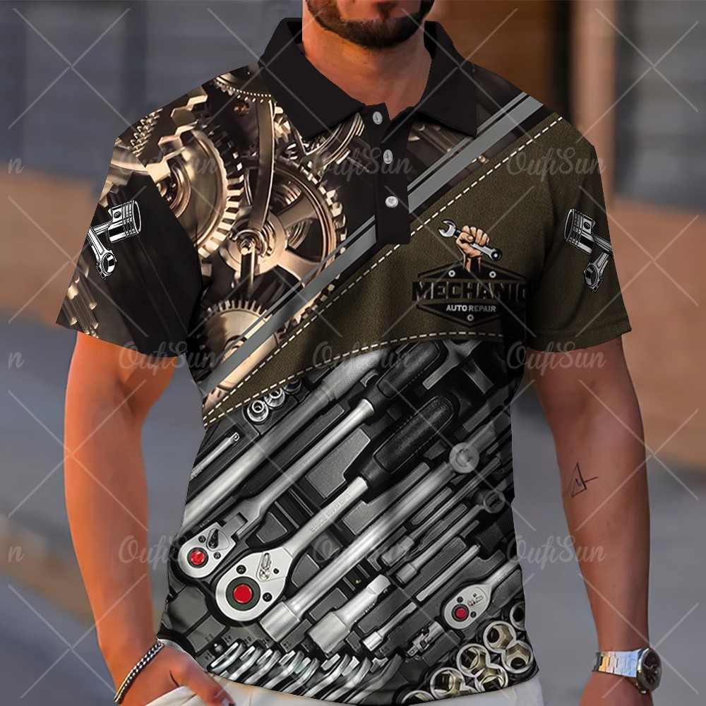 2025 Men's Short Sleeve POLO Shirt Tool Machinery Icon Printing ...