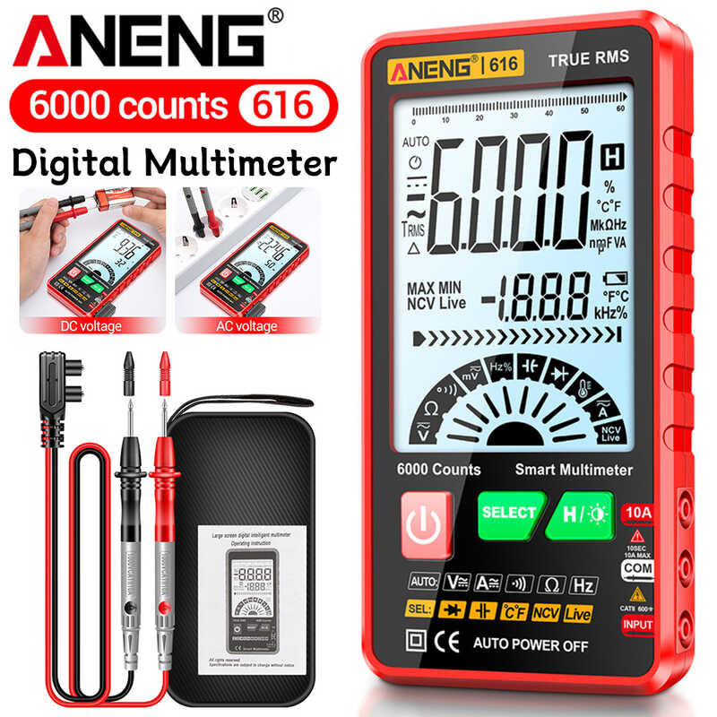 616 ANENG Digital Multimeter Auto Range AC/DC Current Voltage 6000 ...