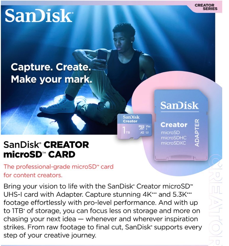 SanDisk Creator microSDTM Card UHS-I with Adapter (128GB/ 256GB /512GB ...
