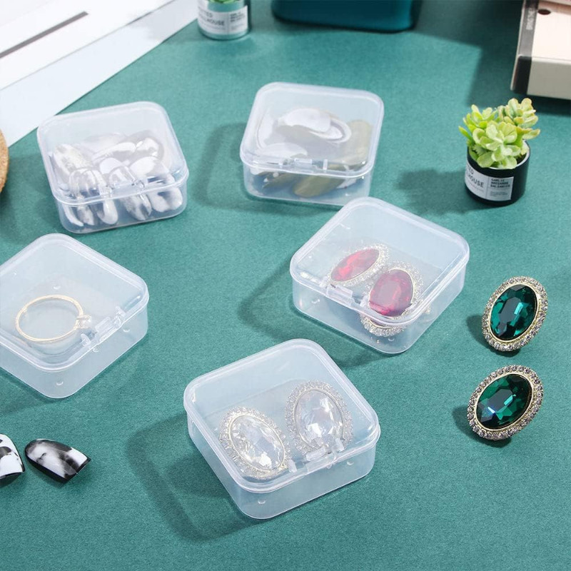 12-60PCS Mini Storage Box - Transparent Square Plastic Box - Earrings ...