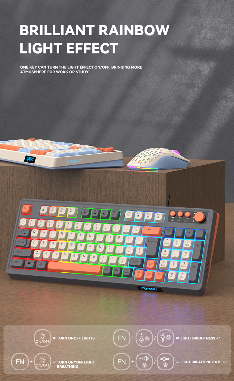 Cen x Raiku Wired Rainbow LED Gaming Keyboard Bundle And Mouse Set 98 ...