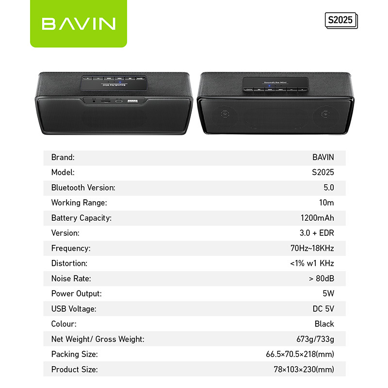 Original BAVIN Portable Bluetooth Wireless Speaker Long Endurance High ...