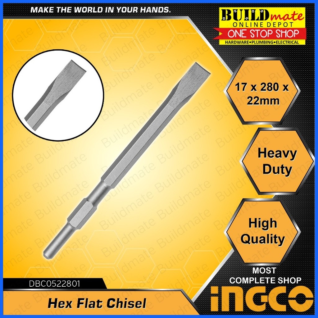 ∆ ☇ BUILDMATE Ingco Hex FLAT Chisel 17x280x22mm Concrete Breaker ...
