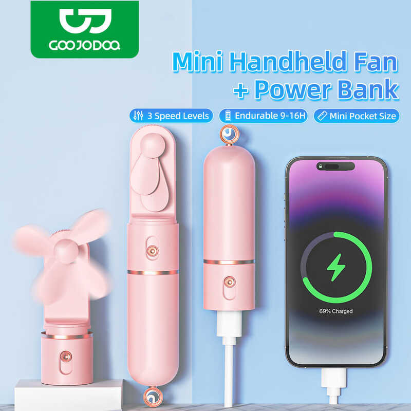 2 GOOJODOQ in 1 Powerbanks Handheld Fan+Power Bank 3 s Automatically ...