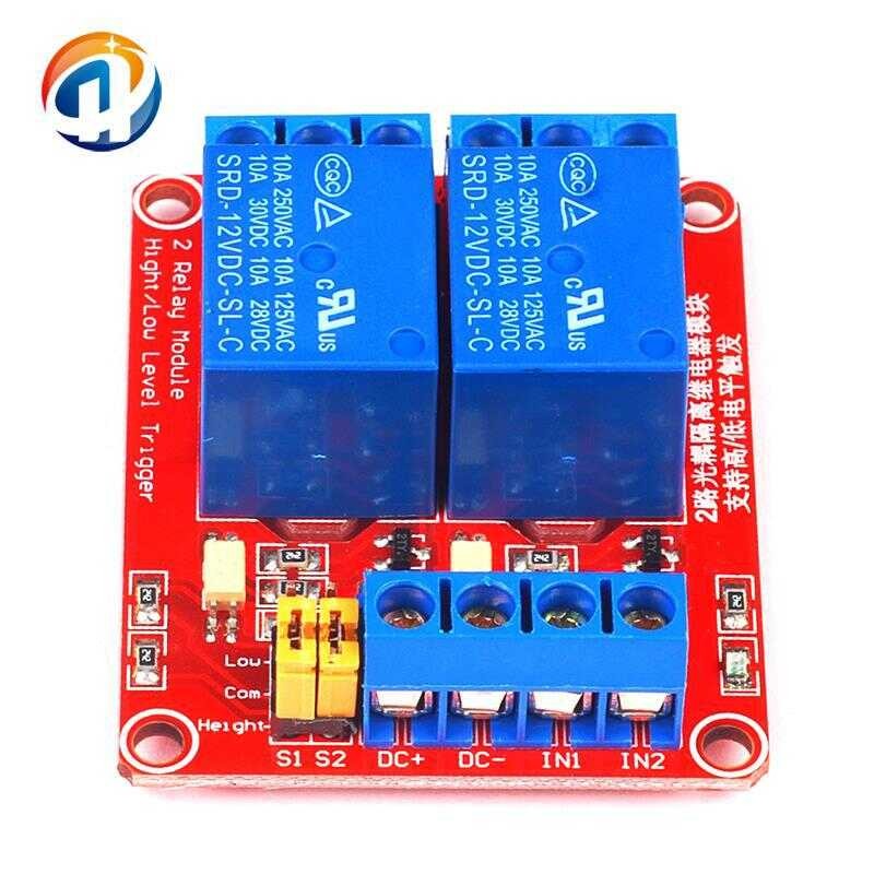 2-channel relay module with optocoupler isolation for high and low ...