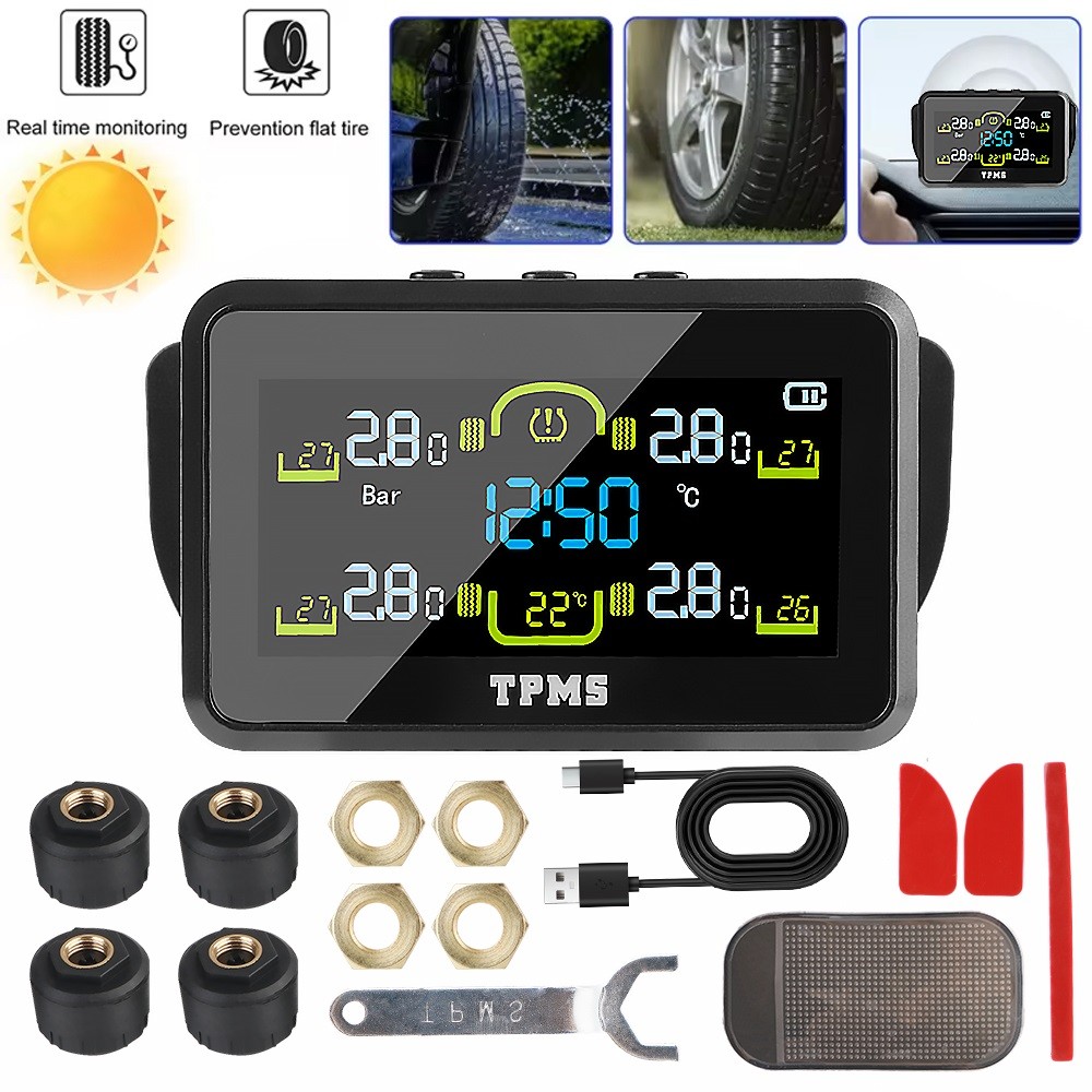 【With 4 External Sensors】 T14-1 Car Tyre Pressure Monitor Tire Pressure Monitoring System ...