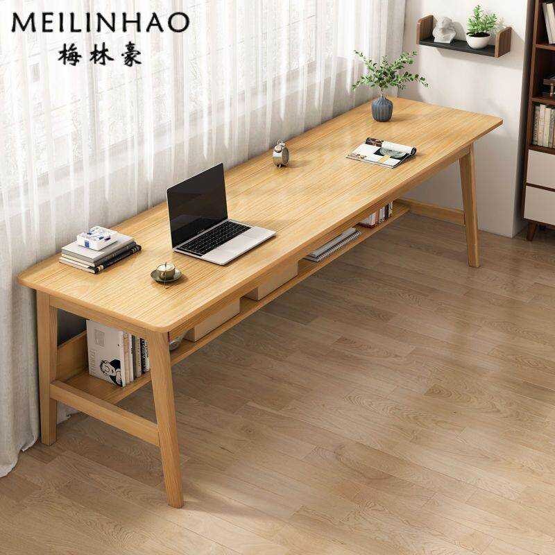 Solid wood desk, home bedroom long table, double computer desk, study ...