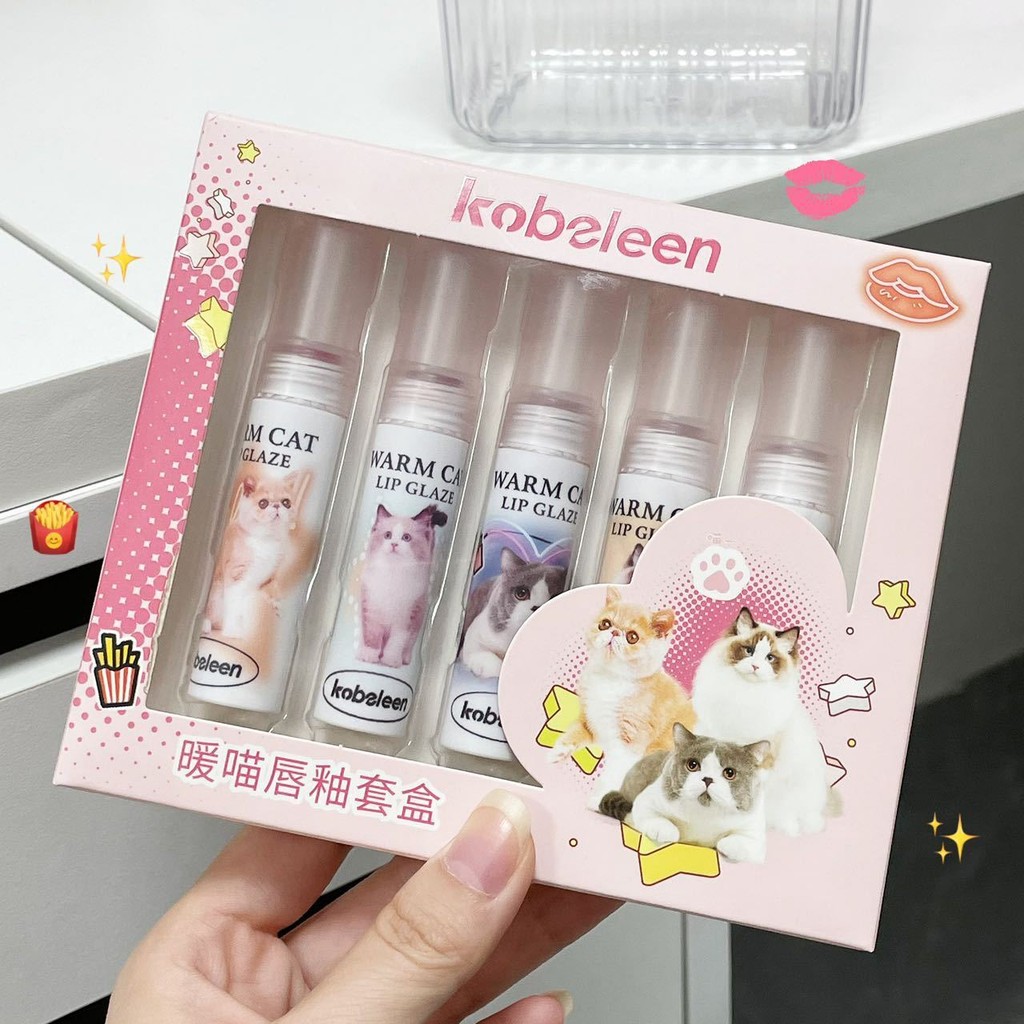 Kobeleen Warm Meow Lip Glaze Set Matte Velvet Brightening Lip Mud ...