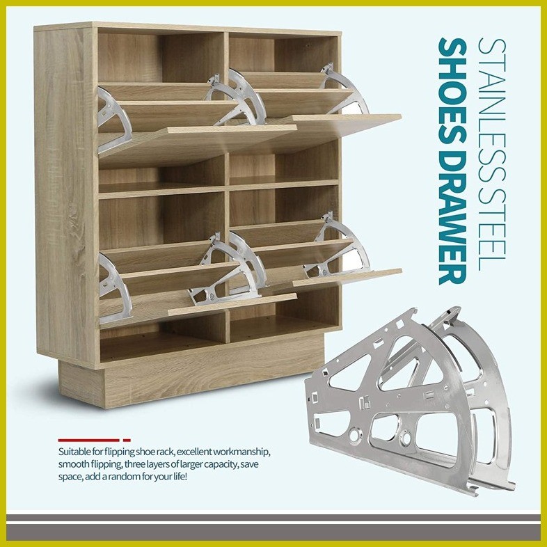 2 Layers Silver Iron Shoe Flip Frame Rack Shelf Shoes Cabinet Hinge ...