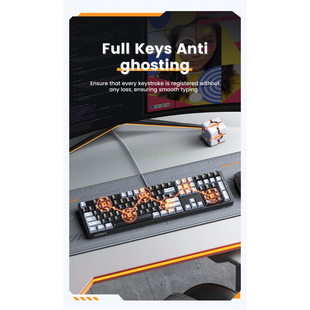 UGREEN Mechanical Keyboard 108 PBT Keycaps Wired Keyboard Red Switch ...