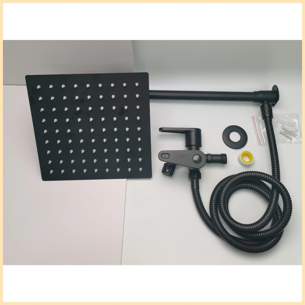 RCG Black Stainless Steel SUS304 8" Ultra Thin Top Overheaded Rainfall ...