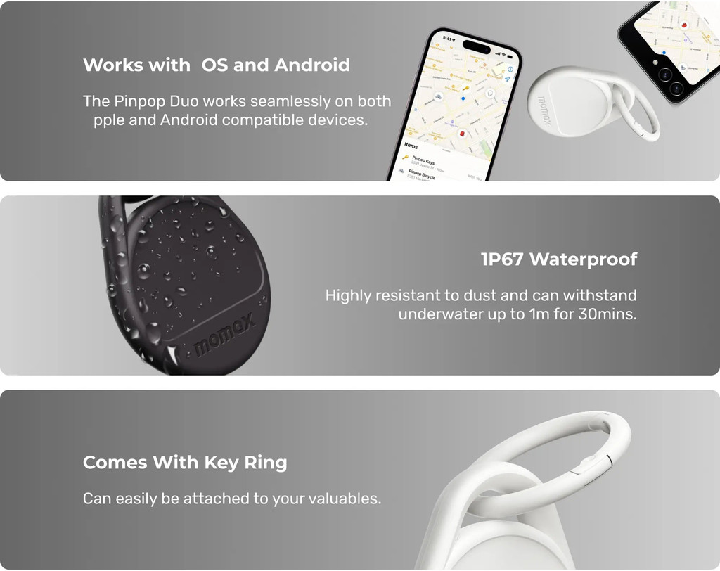 Momax Pinpop Duo Find My Locator Tracker Finder Security SmartTrack ...