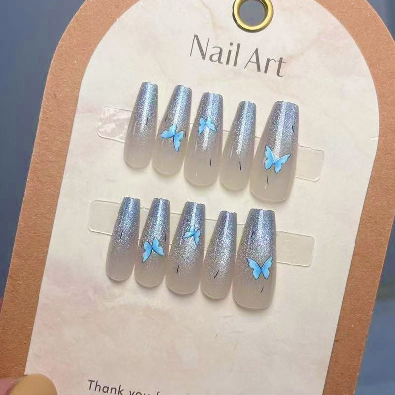10PCS Blue Fake Nails Long Fake Nails Nail Extension Set Press on Nails ...