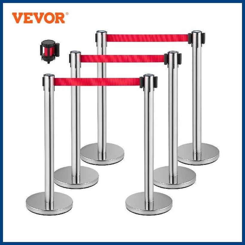 VEVOR 2 3 6 8 Pcs Set Belt Stanchion Crowd Control Barrier Stainless Steel Queue Pole ...