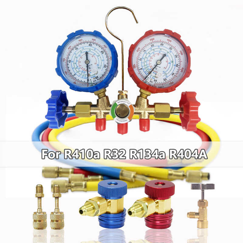 Air R134a Conditioning Pressure Gauge with Hose and Hook 3 Way AC ...
