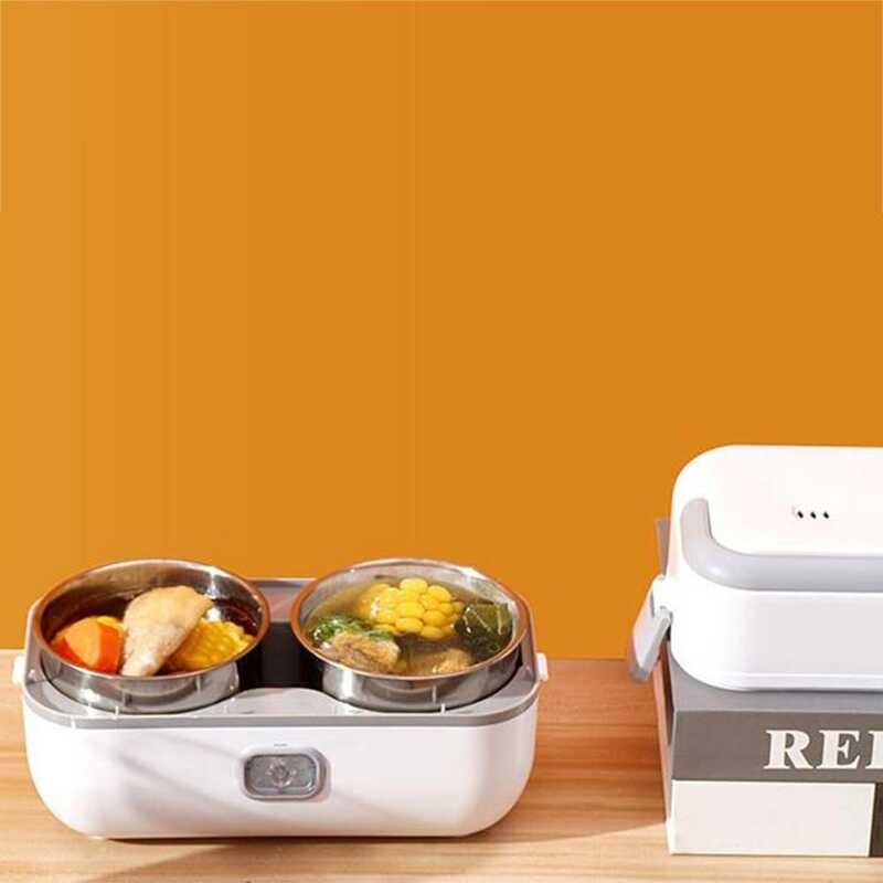 Electric Portable Lunch Box Heating Double Layers Dual Biles Stainless ...