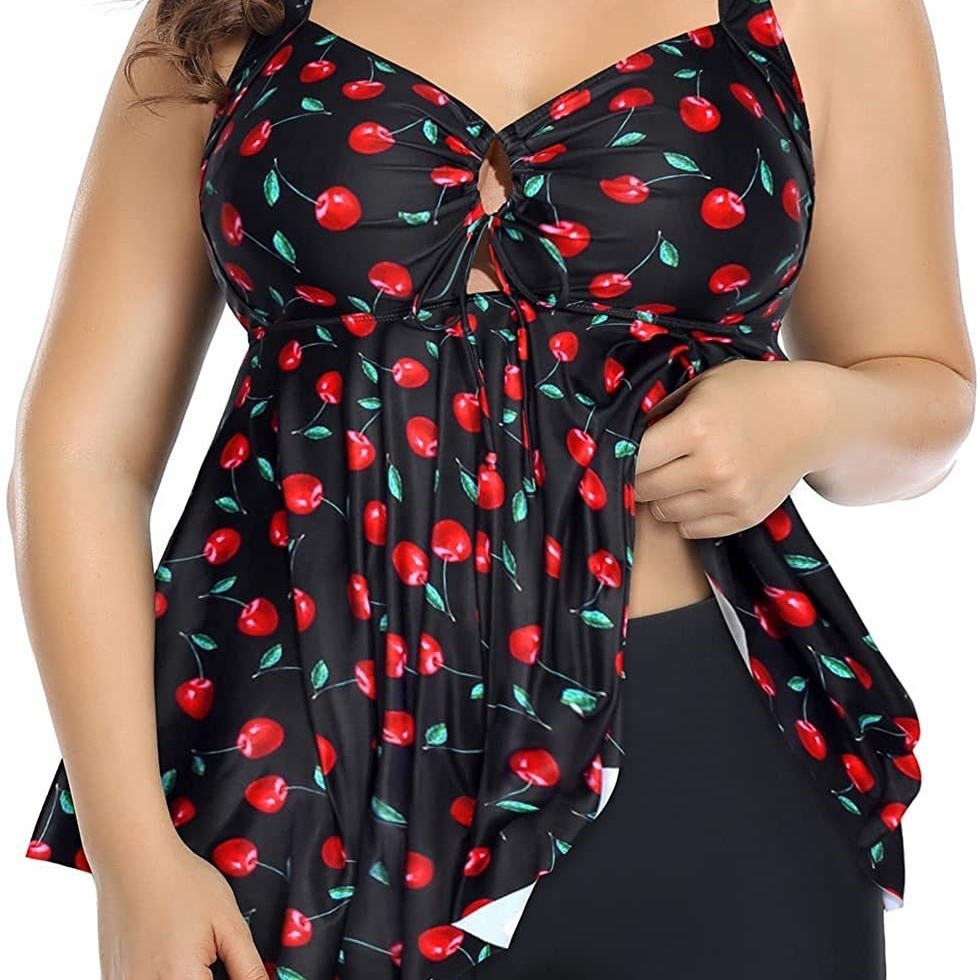Ladies Two-Piece Plus Size Swimsuit/Belly-Narrowing Top with Shorts ...