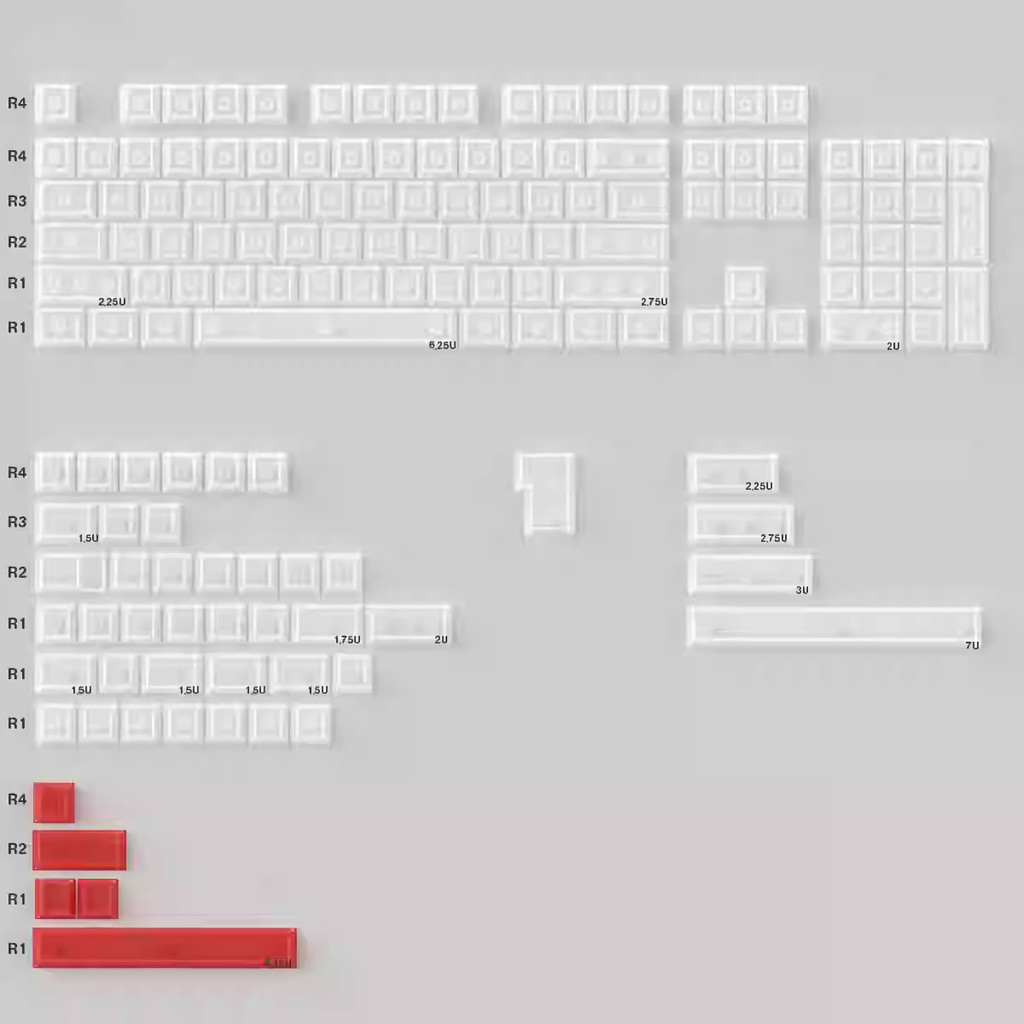 Foggy Transparent Keycaps White / Red Blanks Cherry Profile 151 Keycap ...