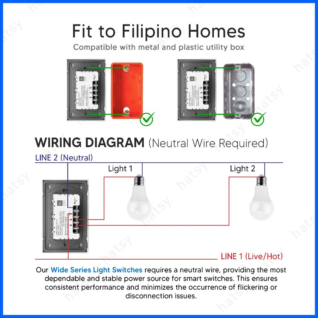 HATSY - 2 GANG ZIGBEE LIGHT SWITCH, WIDE SERIES, NEUTRAL REQUIRED ...