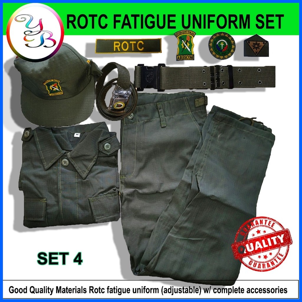 Rotc Fatigue uniform adjustable with complete accessories and patches (ripstap fabric) | Shopee ...