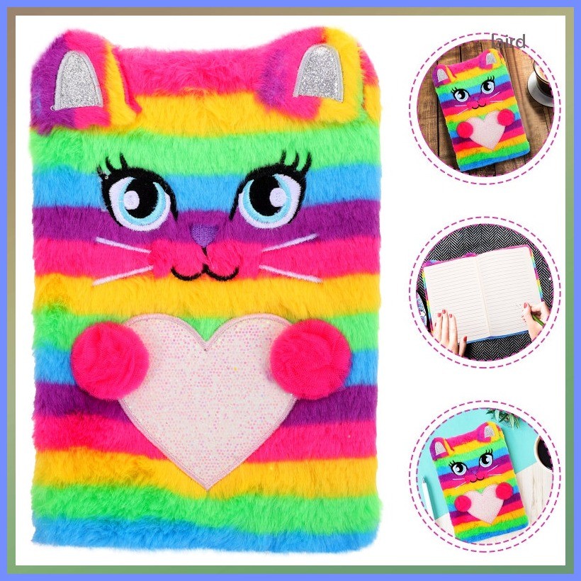 Adorable Kitten Pattern Delicate Fluffy Notebook Girl Plush Dairy ...