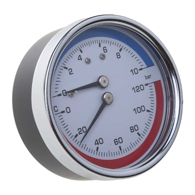 Boiler Thermo-manometer Temperature & Pressure Gauge 0-120 ℃ 0-10 Bar Mearsuring Range-Fitting ...
