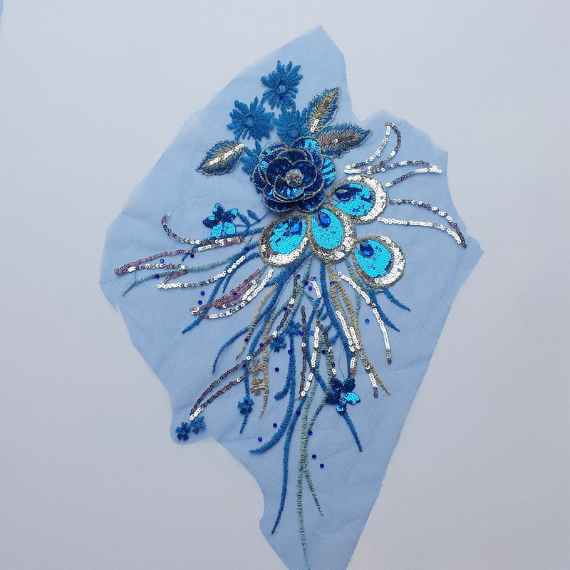 3D Floral Embroidered Lace Fabric Patch for Stage Costumes Applique DIY ...