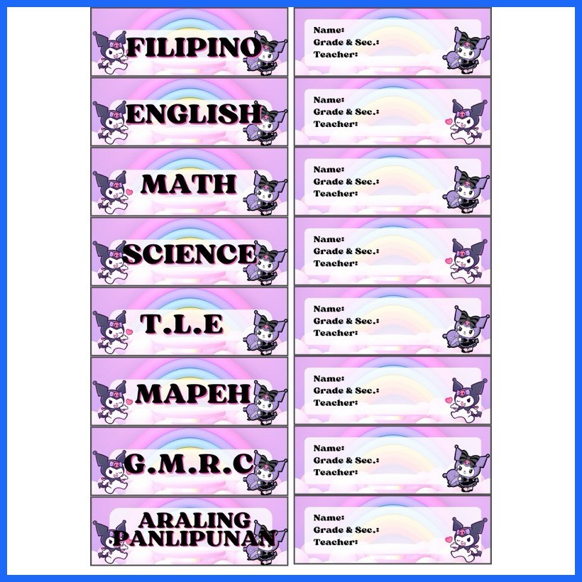 ⊕ ☼ Customized SUBJECT & NAME Label sticker for notebooks, books and ...