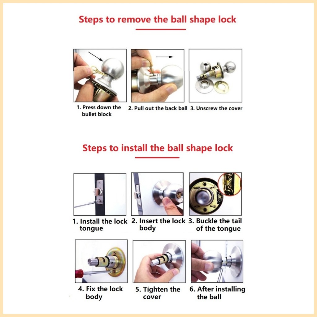 Stainless Steel spherical Door Knob Lock Set Door knob Double Lock ...