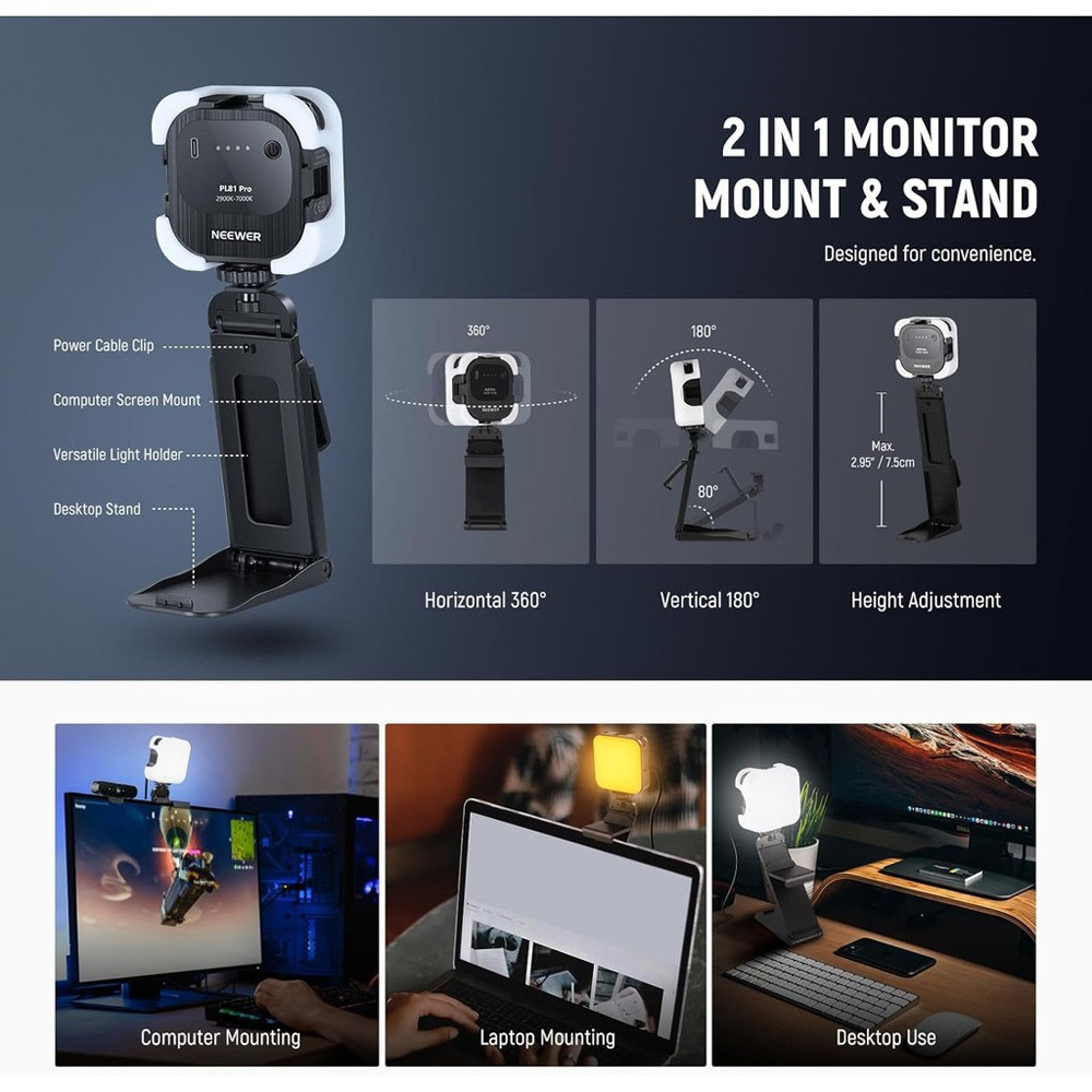 NEEWER PL81 Pro Bi Color Streaming Webcam LED Light with Mac/PC Control ...