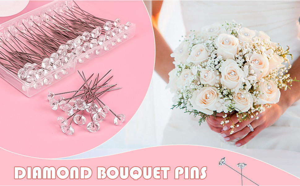 100pcs Diamond Bouquet Corsages Pins Flower Crystal Rhinestones Floral ...