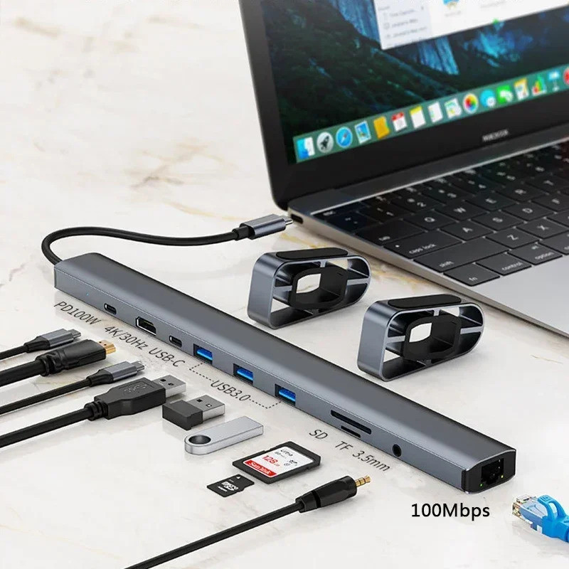 10 in 1 USB Hub Dock AUX HD-compatible VGA Adapter USB C Laptop Docking ...