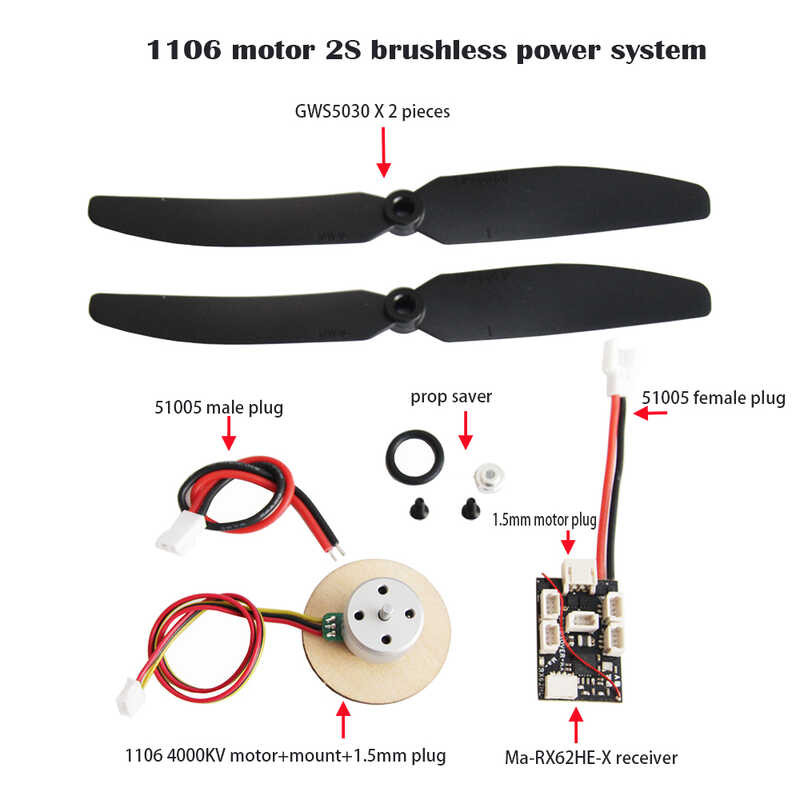 1106 Brushless Motor 4000Kv 180G Pull 2S Gws5030 Propeller Power System ...