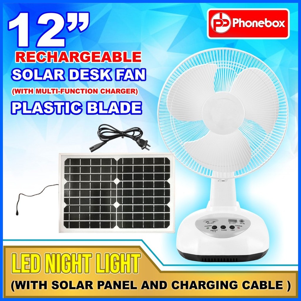 ๑ KUKU 12 / 14 / 16" RECHARGEABLE SOLAR LED DESK FAN (WITH MULTI ...
